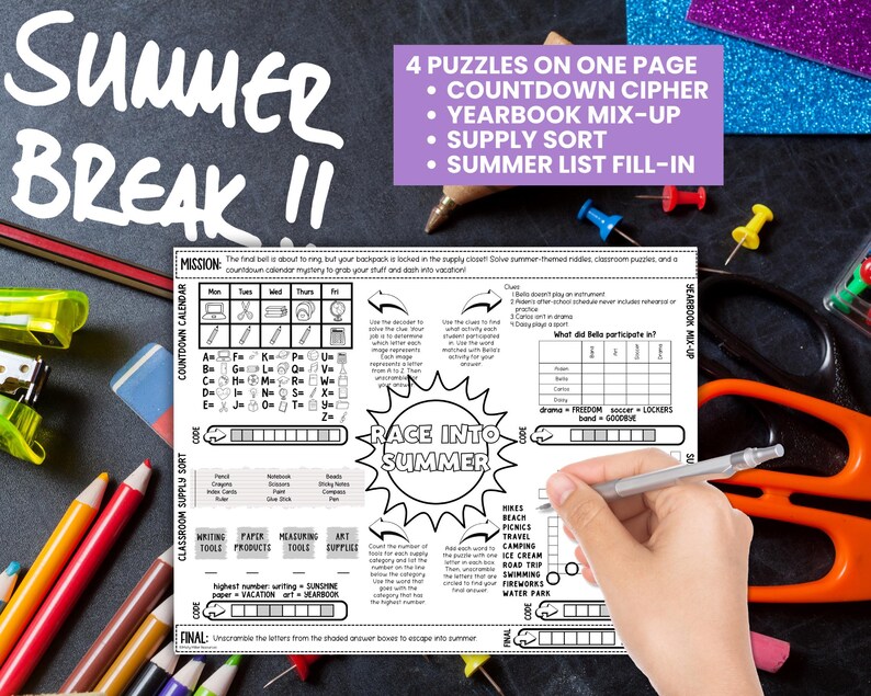 End of School Year One-pager Printable Escape Room for Tweens & Kids ...