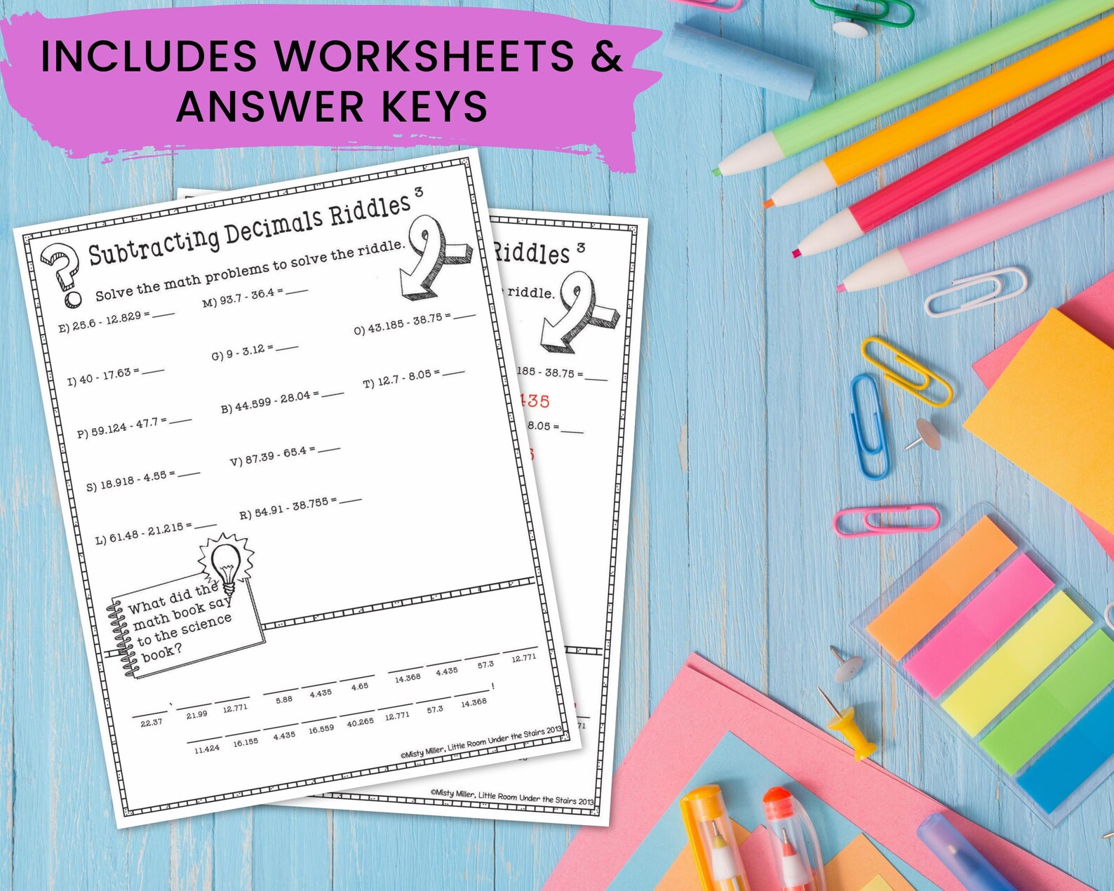 Math Decimals Worksheets With Riddles, Subtracting Decimals, Math ...