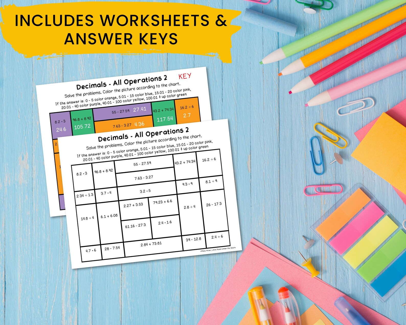 Decimal Operations Color by Number Math Worksheets Packet - No Prep ...