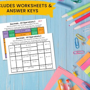 Decimal Operations Color by Number Math Worksheets Packet No Prep Math ...