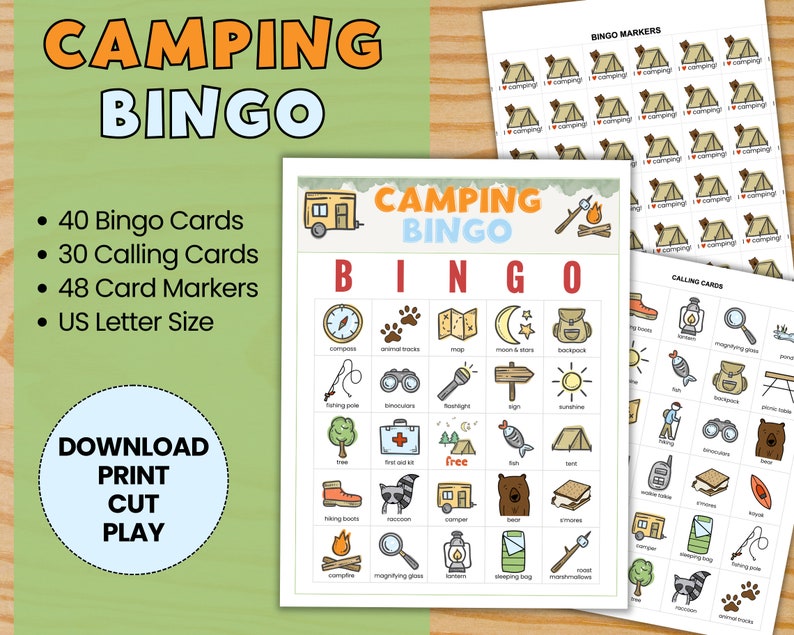 Camping Bingo Game 40 Printable Bingo Cards Summer Camping Game for ...