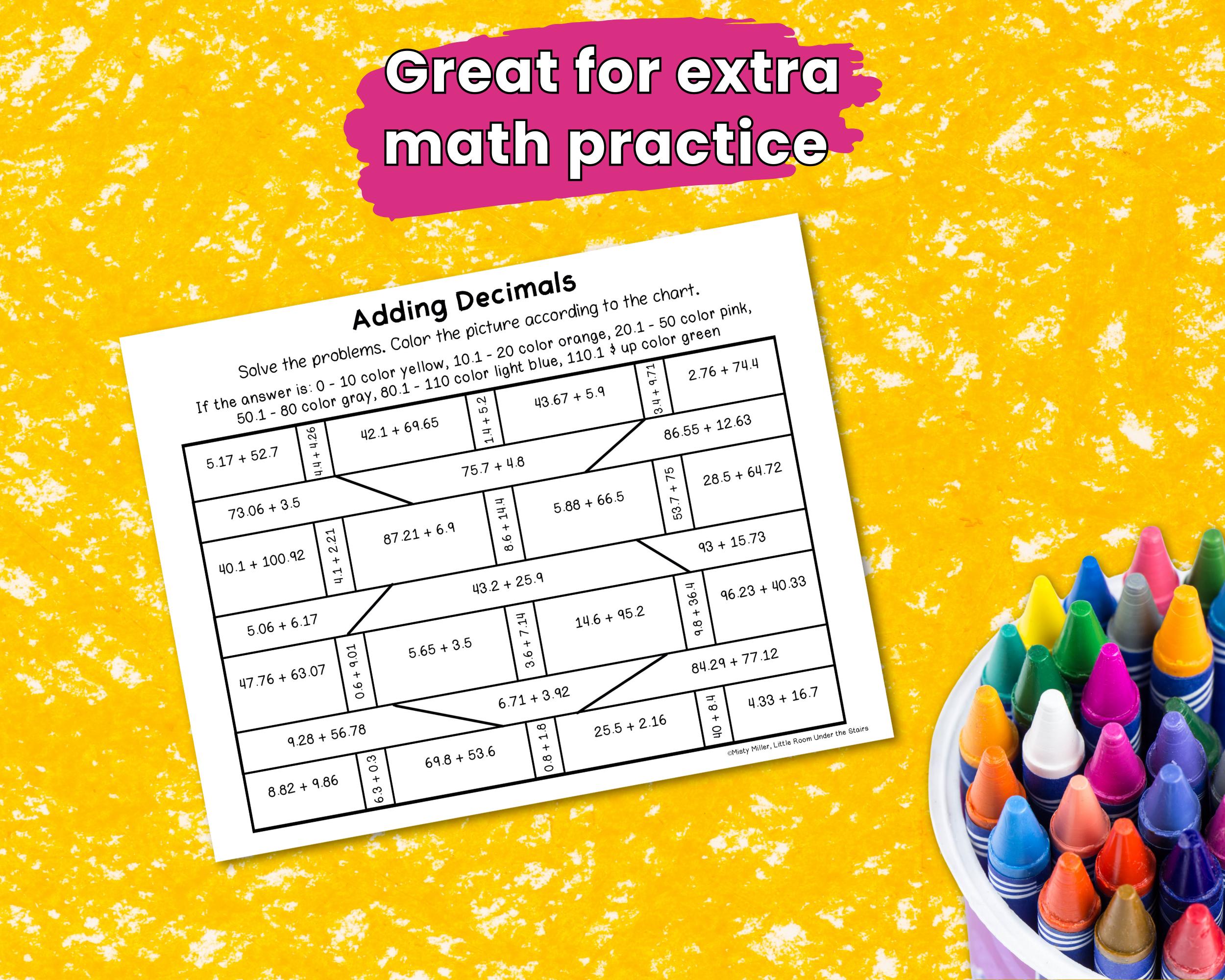 Decimal Operations Color by Number Math Worksheets Packet - No Prep ...