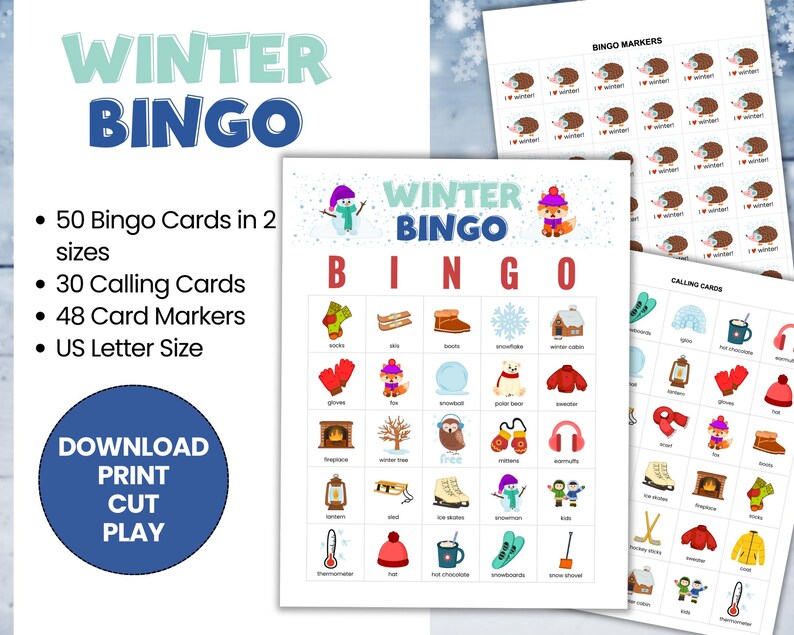 Winter Bingo Game for Kids - Fun Family Game Night Activity With 50 ...