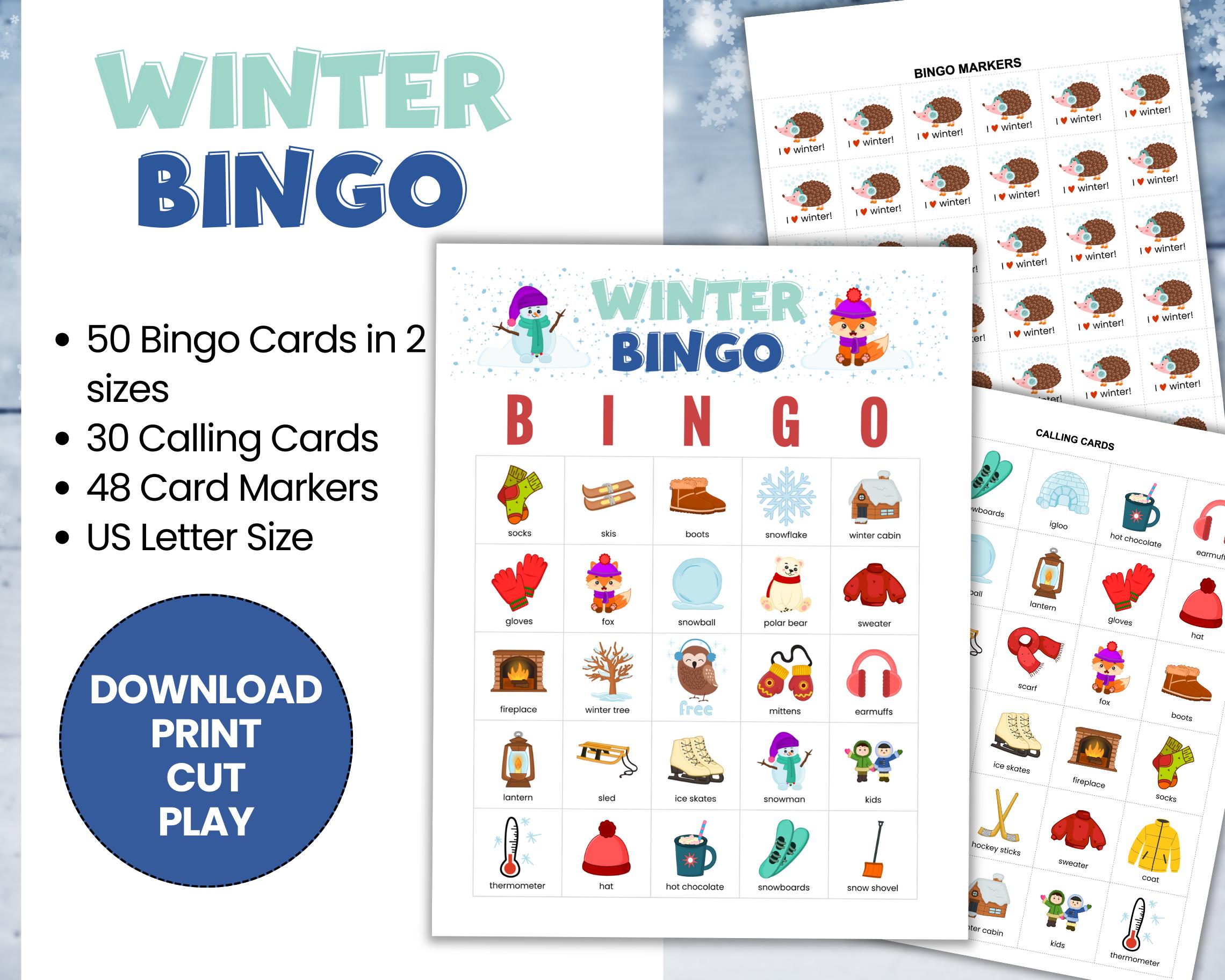 Winter Bingo Game for Kids - Fun Family Game Night Activity With 50 ...
