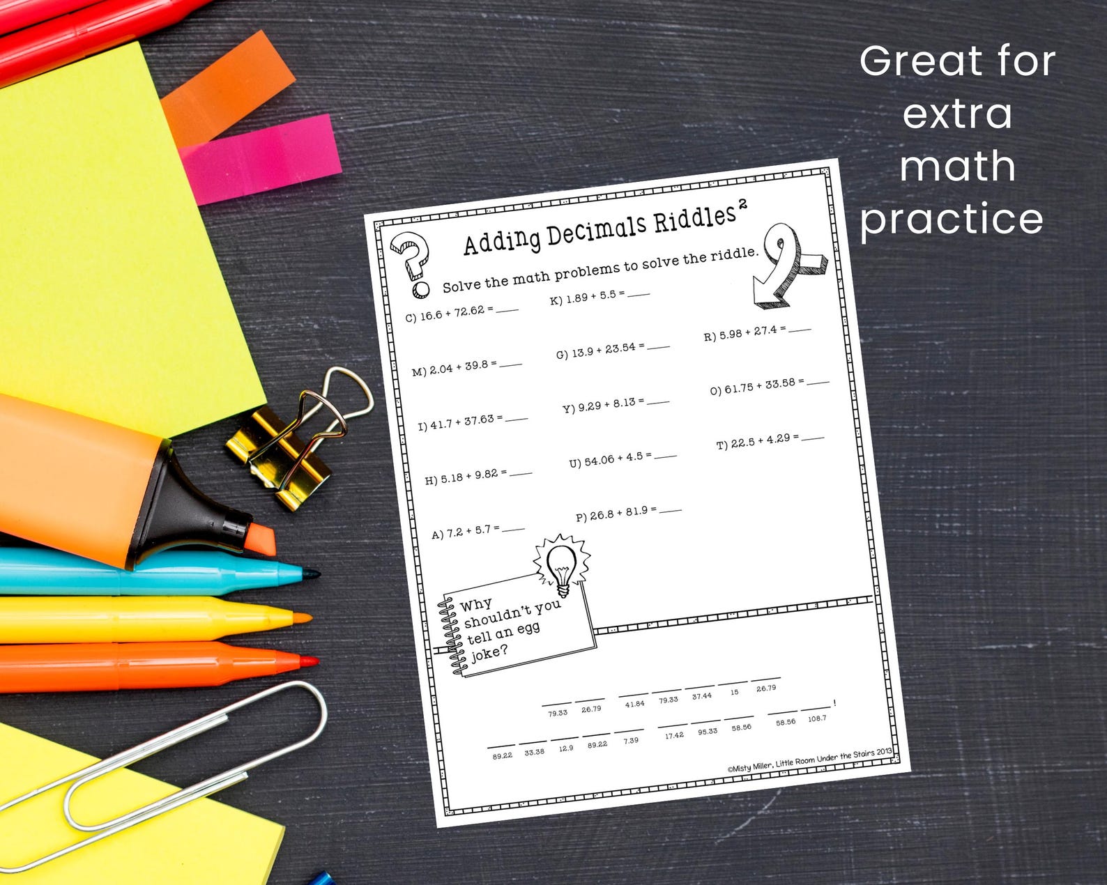 Math Decimals Worksheets With Riddles, Adding Decimals, Math Teacher ...
