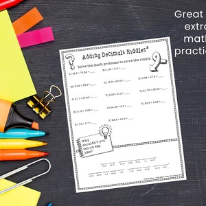 Adding Decimal Math Riddles - Fun No Prep Worksheets - Digital and ...