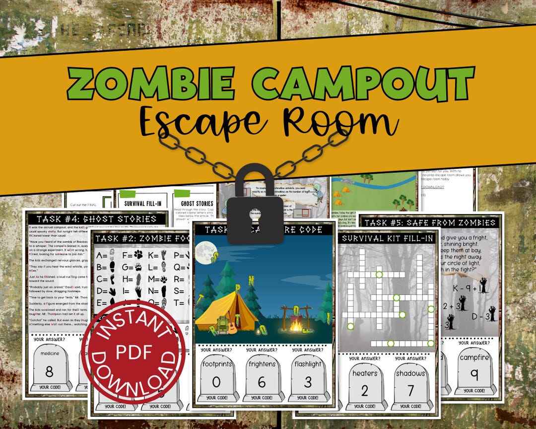 Zombie Campout Escape Room - Halloween Escape Room - Fun Printable ...