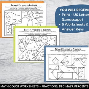 Converting Fractions Decimals and Percents Activity - Math Color by ...