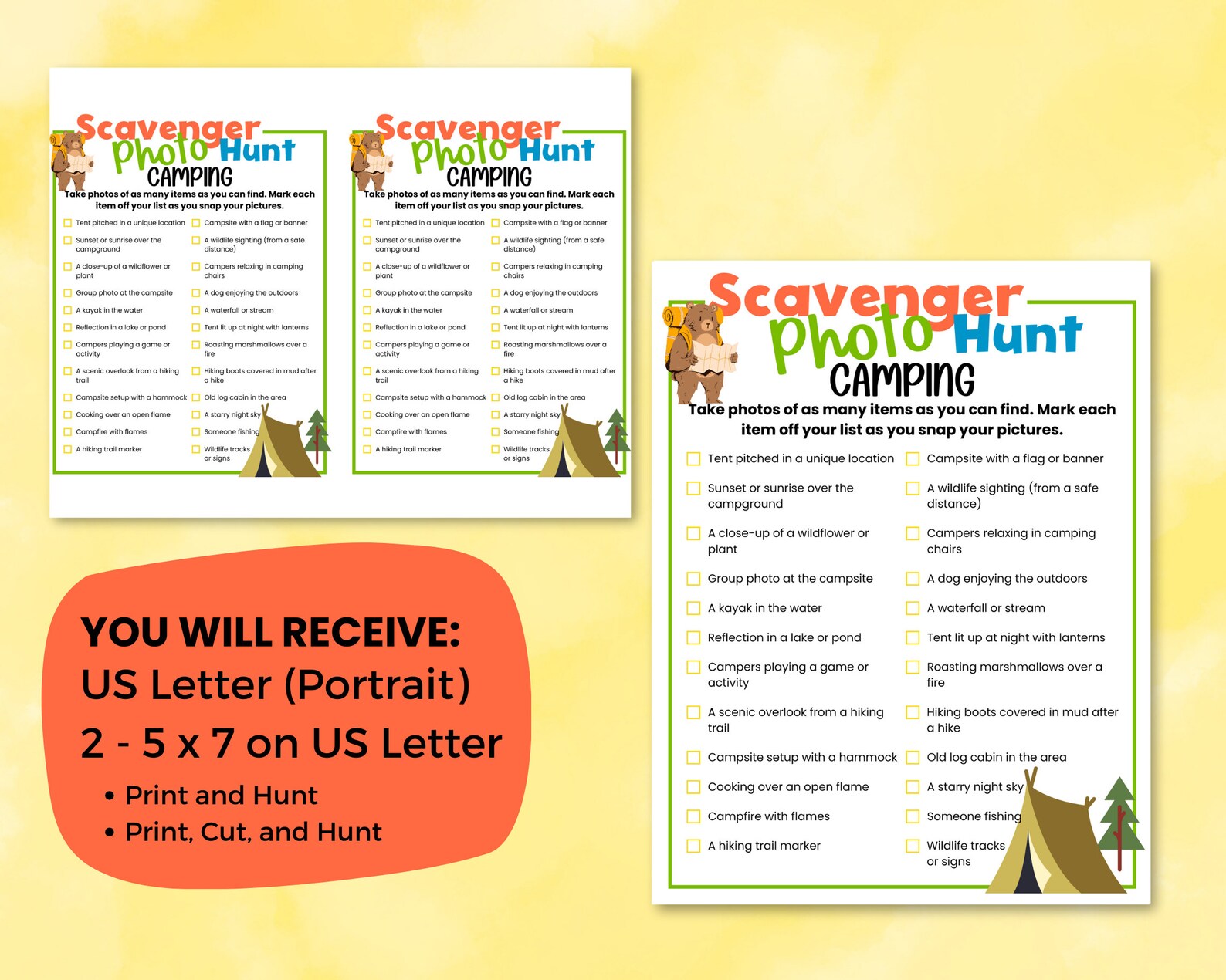 Camping Scavenger Hunt Printables - Outdoor Family Printable Game for ...