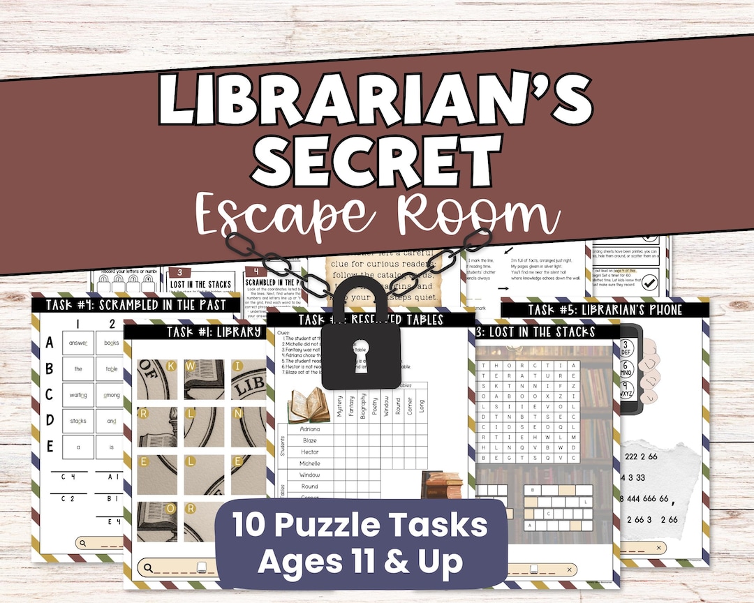 Librarian's Secret Escape Room for Tweens & Teens, Library Escape Room ...