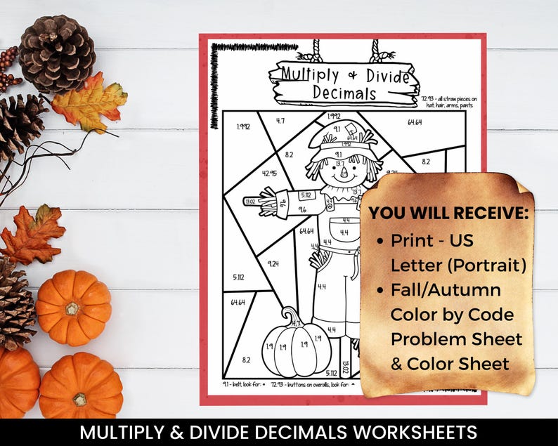 Fall Scarecrow Math Multiplying and Dividing Decimals - 5th and 6th ...