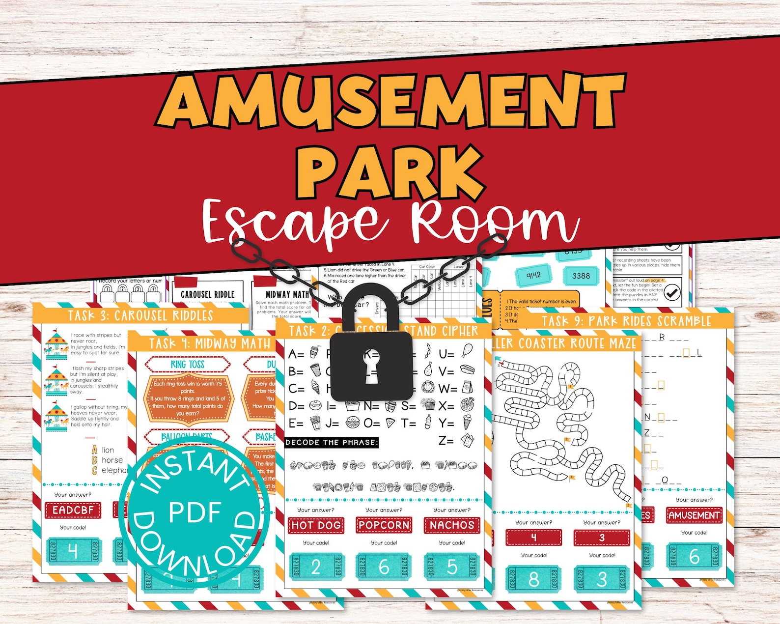 Amusement Park Printable Escape Room for Tweens and Kids - Summer ...