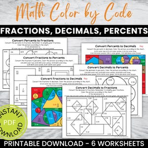 Converting Fractions Decimals and Percents Activity - Math Color by ...