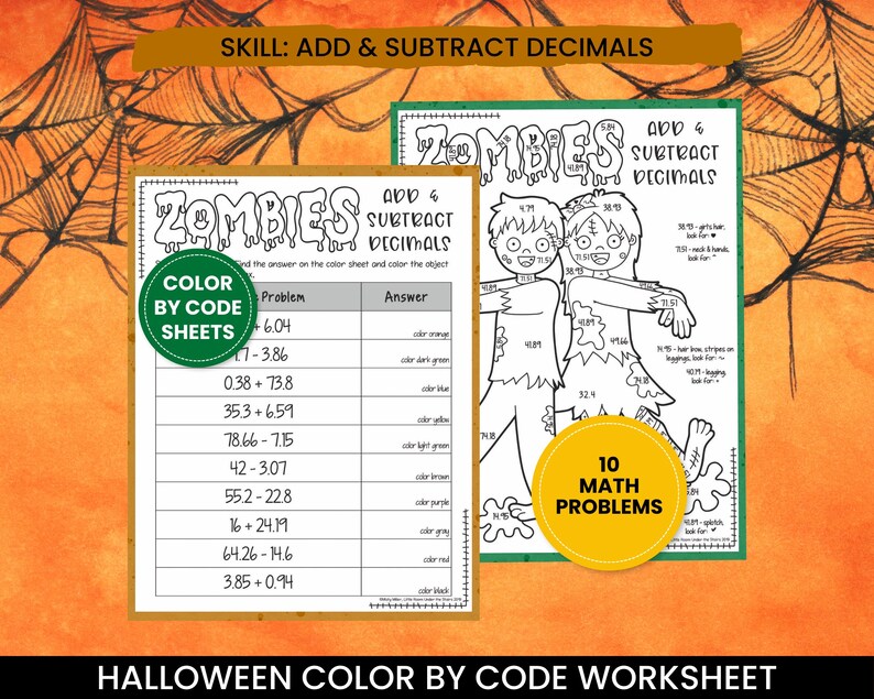 Halloween Zombie Math Adding and Subtracting Decimals - 5th and 6th ...