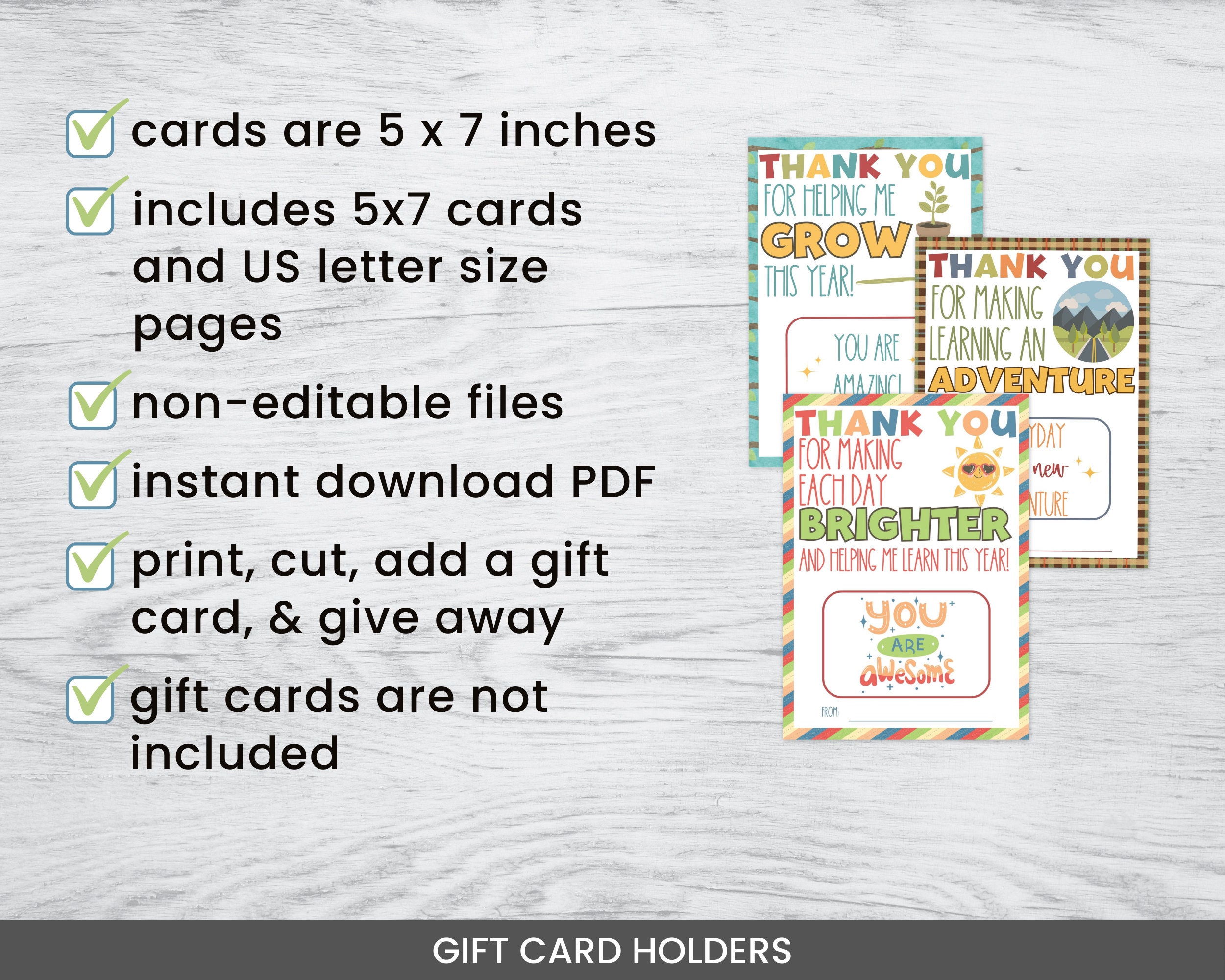 Teacher Appreciation Gift Card Holders Set 2 Printable Instant Download ...