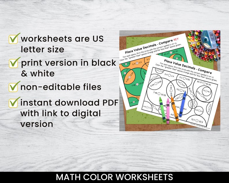 Color by Number Math Worksheets - Decimal Place Value Practice - 5th ...