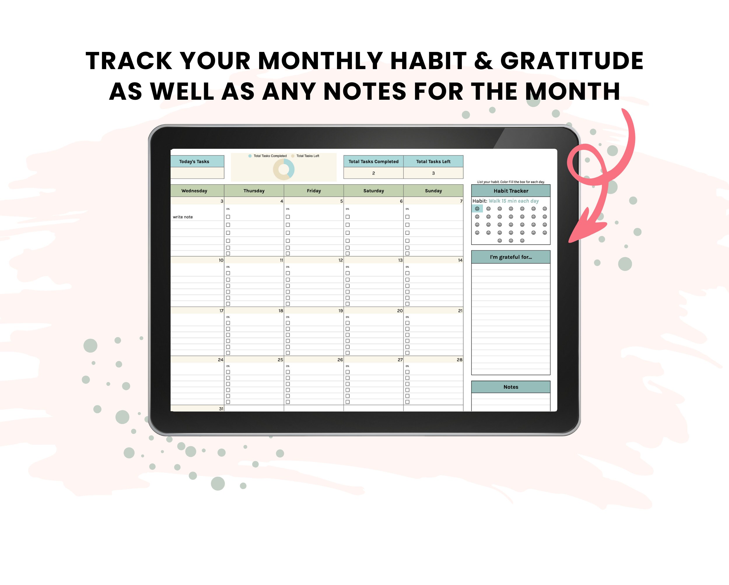 Monthly Calendar Task Tracker for Google Sheets to Do List Productivity ...