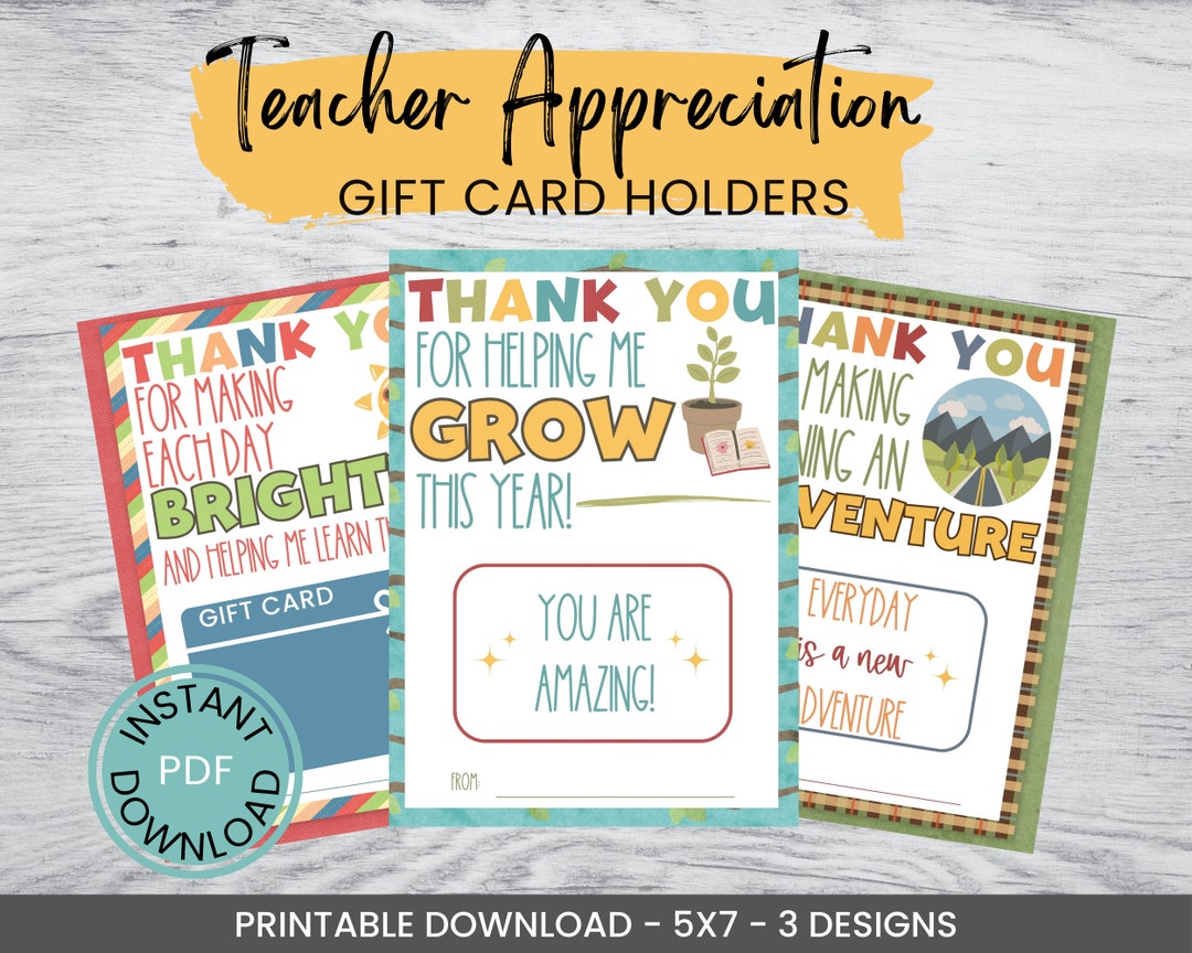 Teacher Appreciation Gift Card Holders Set 2 - Printable Instant ...
