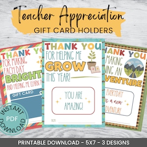 Teacher Appreciation Gift Card Holders Set 2 - Printable Instant ...