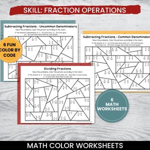 Fraction Operations Math Color by Number Pages - Math Worksheets - No ...