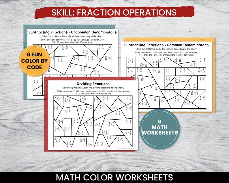 Fraction Operations Math Color by Number Pages - Math Worksheets - No ...