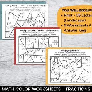 Fraction Operations Math Color by Number Pages - Math Worksheets - No ...
