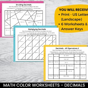 Decimal Operations Color by Number Math Worksheets Packet - No Prep ...