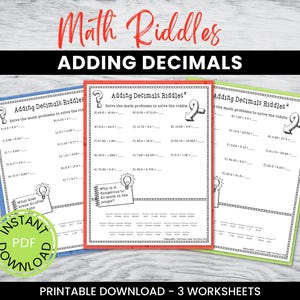 Adding Decimal Math Riddles - Fun No Prep Worksheets - Digital and ...