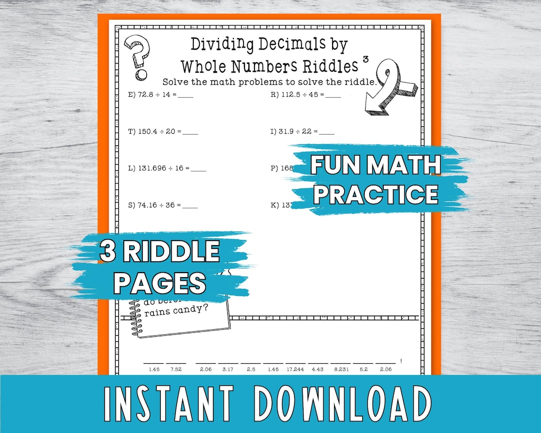 Math Puzzle Worksheets for 5th Grade & 6th Grade, Dividing Decimals and ...