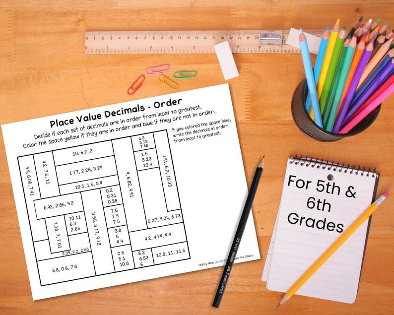 Color by Number Math Worksheets - Decimal Place Value Practice - 5th ...