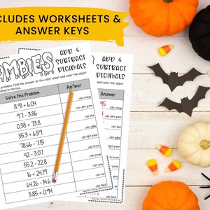 Halloween Zombie Math Adding and Subtracting Decimals - 5th and 6th ...