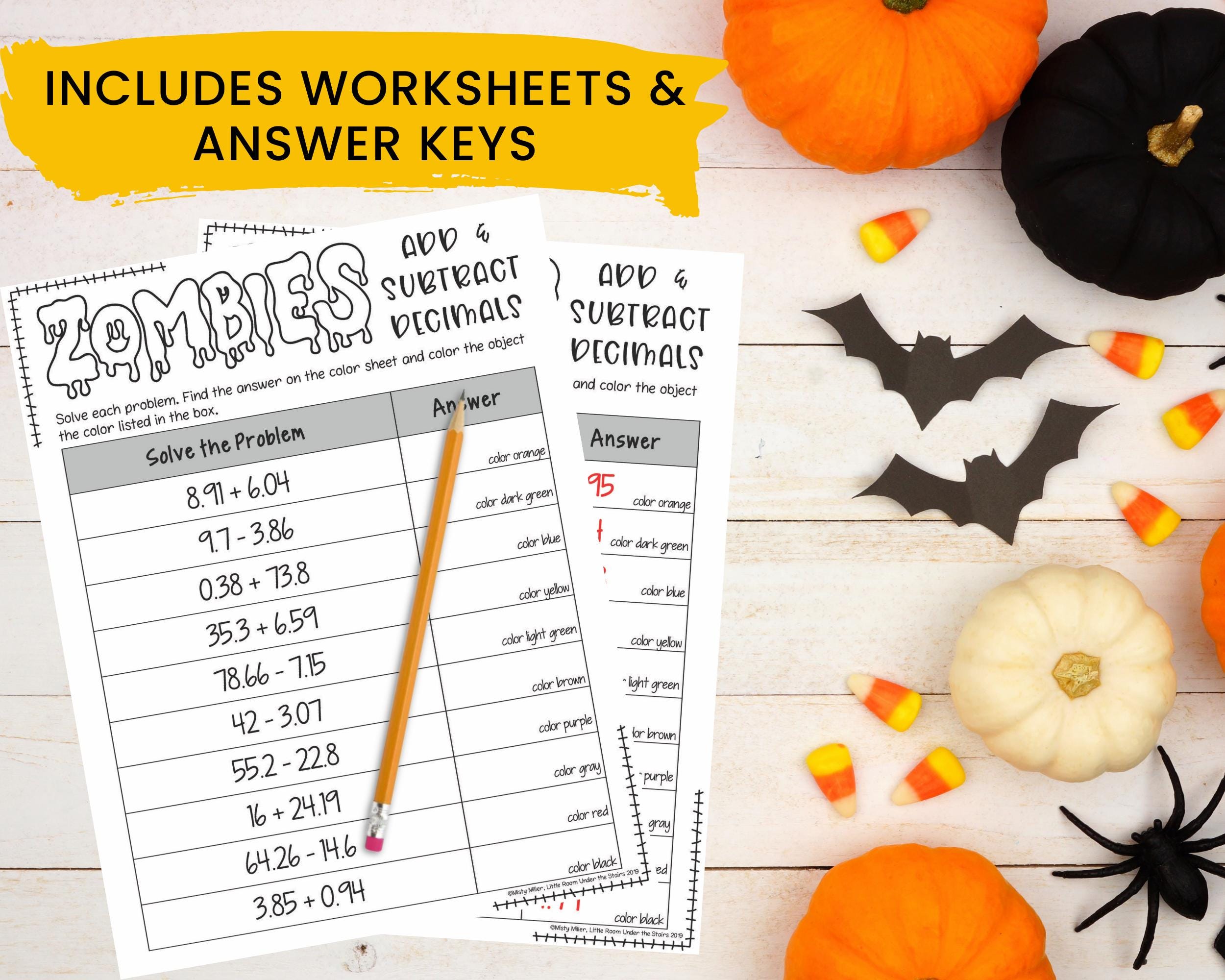 Halloween Zombie Math Adding and Subtracting Decimals - 5th and 6th ...