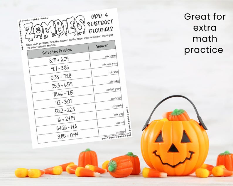 Halloween Zombie Math Adding and Subtracting Decimals - 5th and 6th ...