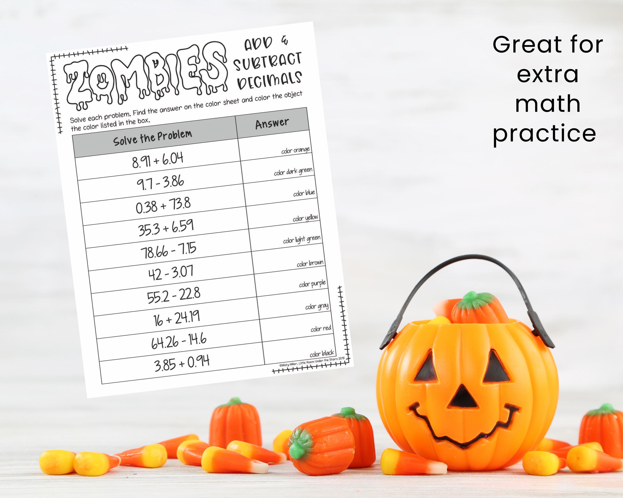 Halloween Zombie Math Adding and Subtracting Decimals - 5th and 6th ...