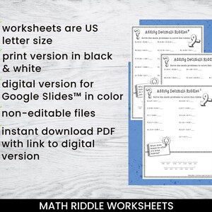 Adding Decimal Math Riddles - Fun No Prep Worksheets - Digital and ...