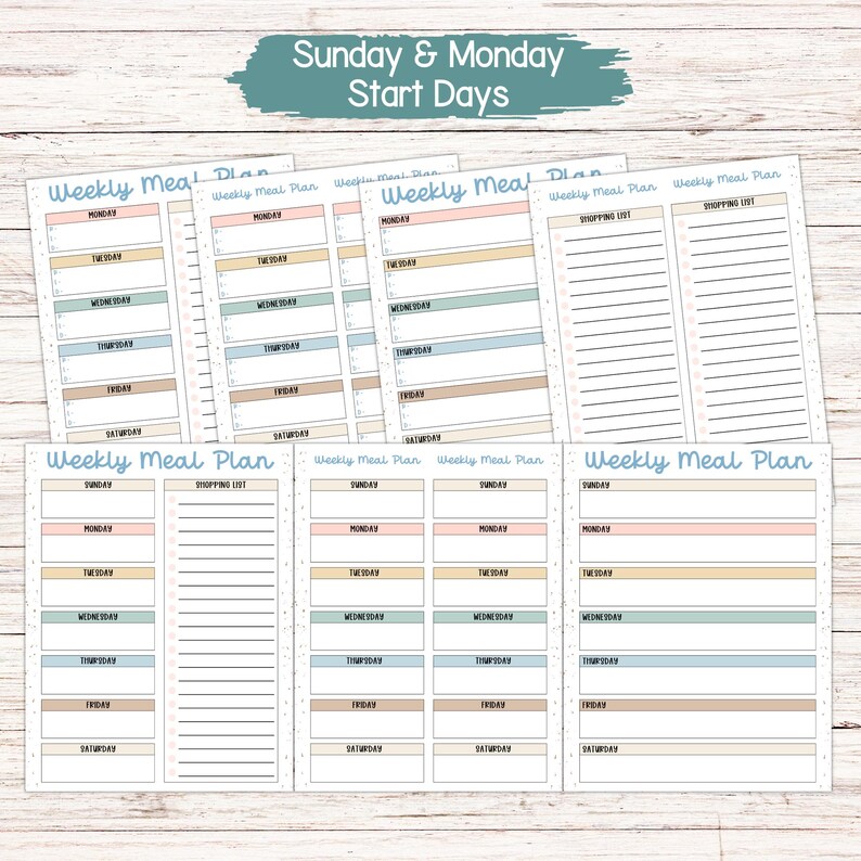 Weekly Meal Planner Printable Shopping List, Menu Plan for Breakfast ...