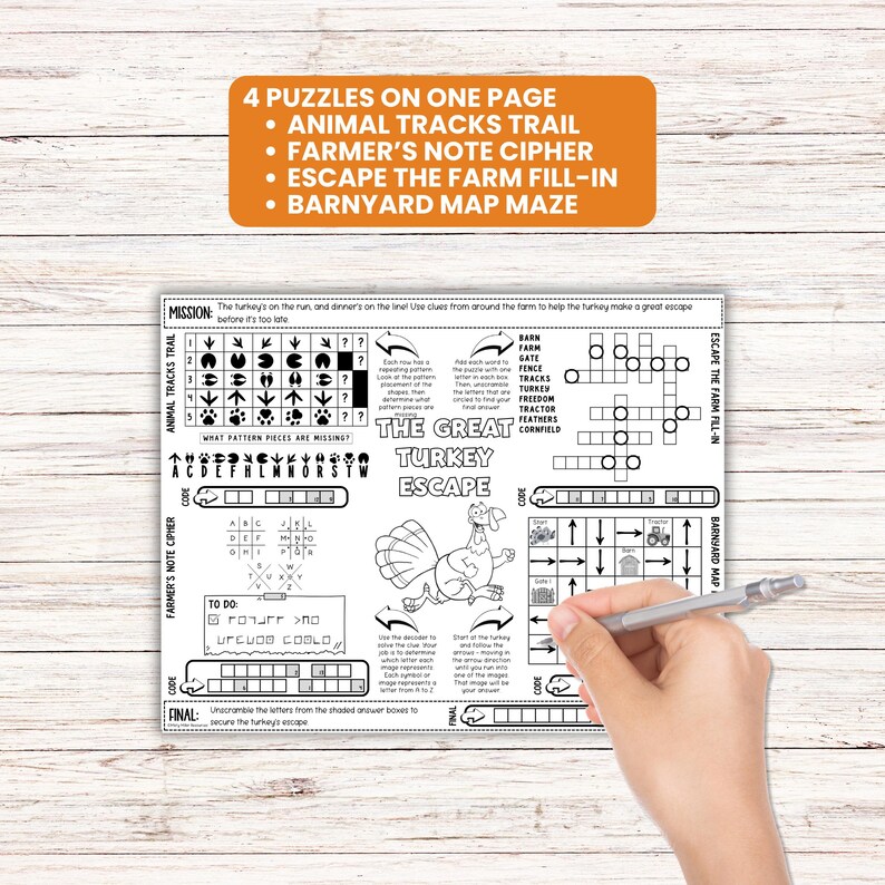 Thanksgiving One-pager Escape Room for Tweens, the Great Turkey Escape ...