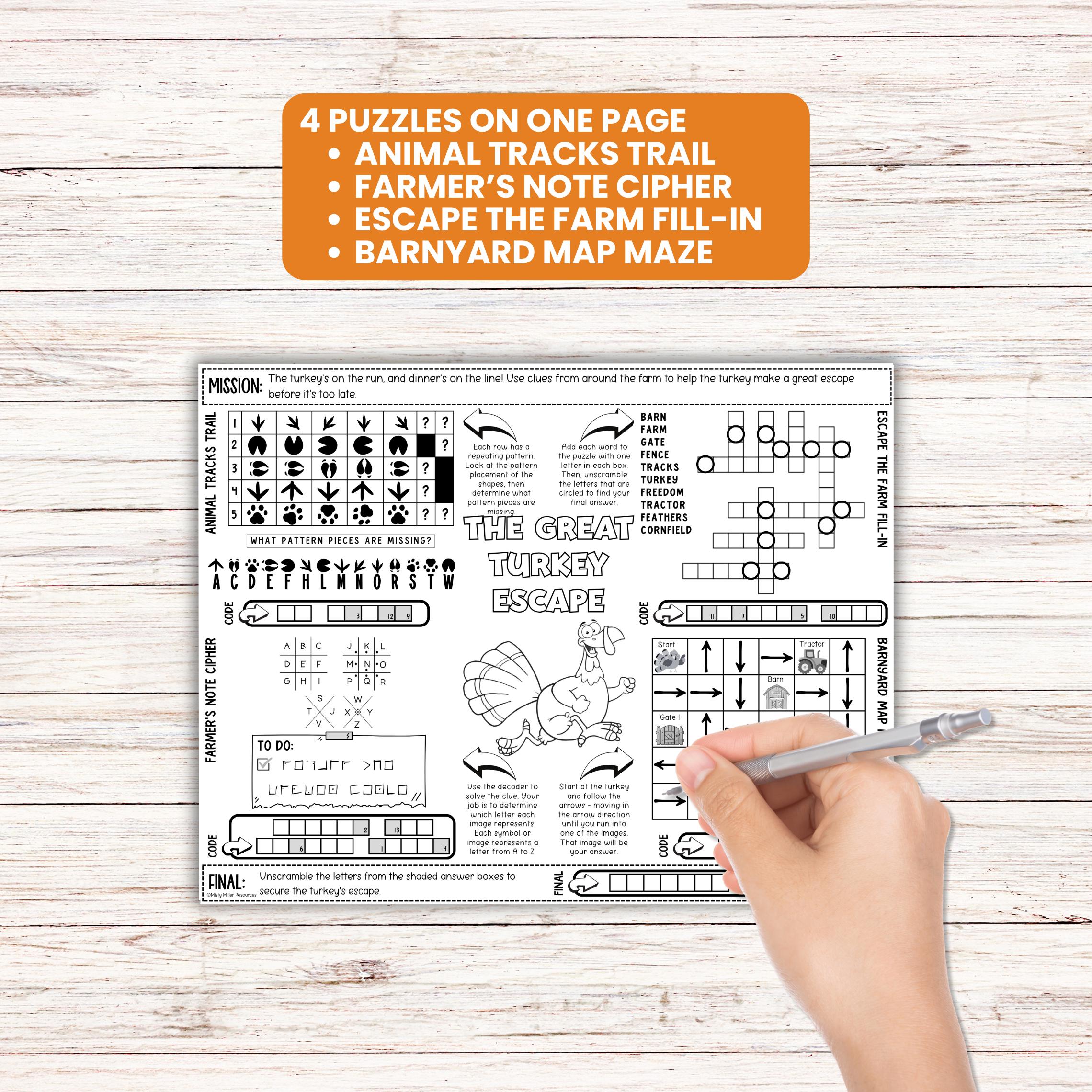Thanksgiving One-pager Escape Room for Tweens, the Great Turkey Escape ...