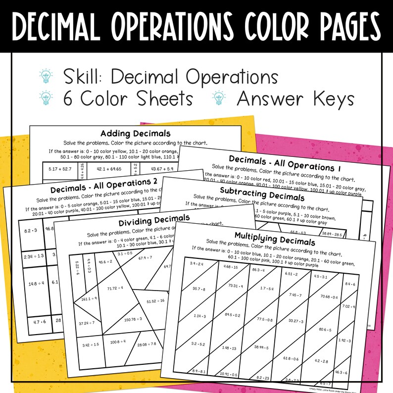 Decimal Operations Color by Number Math Worksheets Packet No Prep Math ...