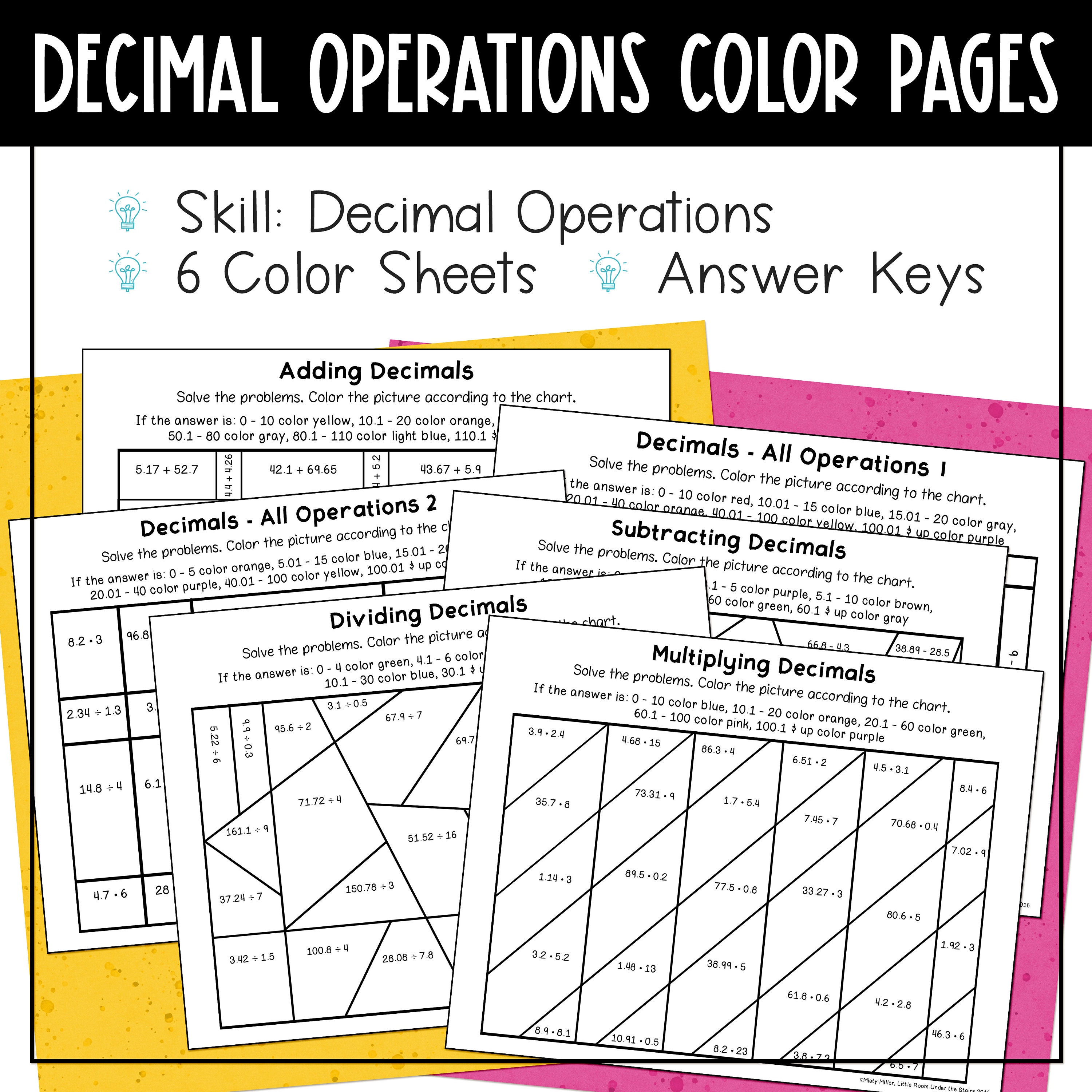 Decimal Operations Color by Number Math Worksheets Packet No Prep Math ...