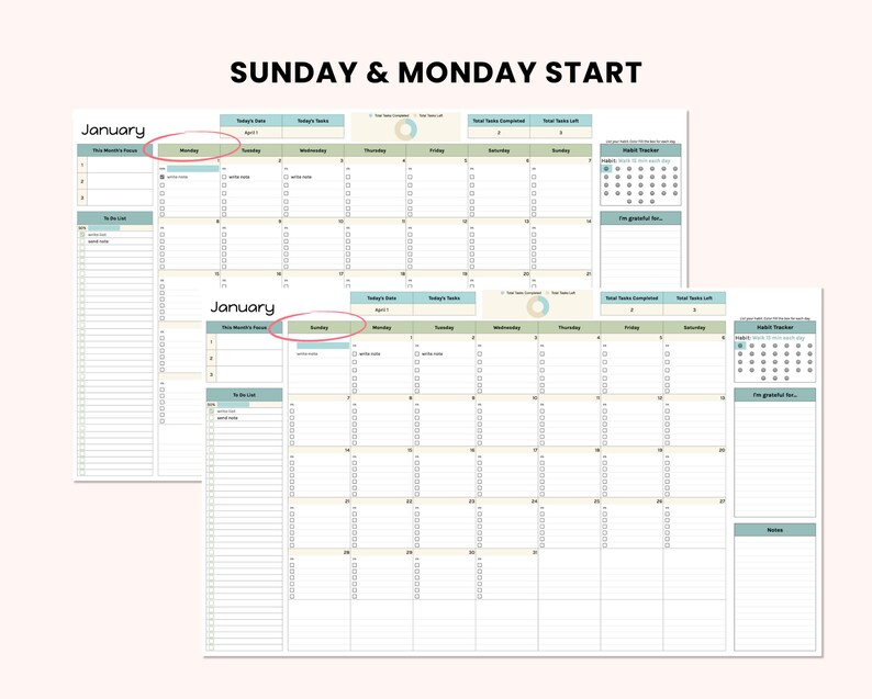 Monthly Calendar Task Tracker for Google Sheets - to Do List ...