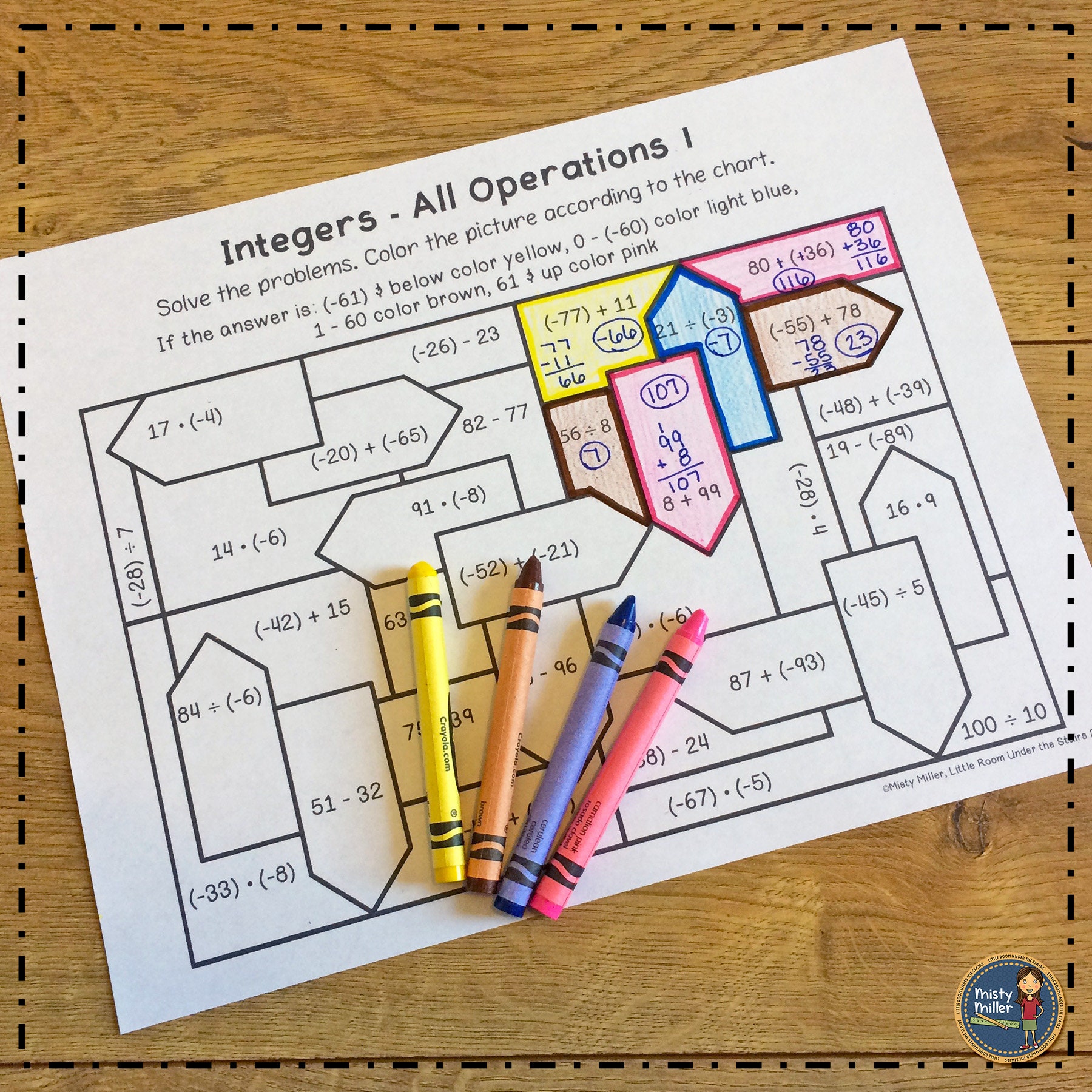 Integer Operations Math Color by Number Pages Worksheets Packet No Prep ...