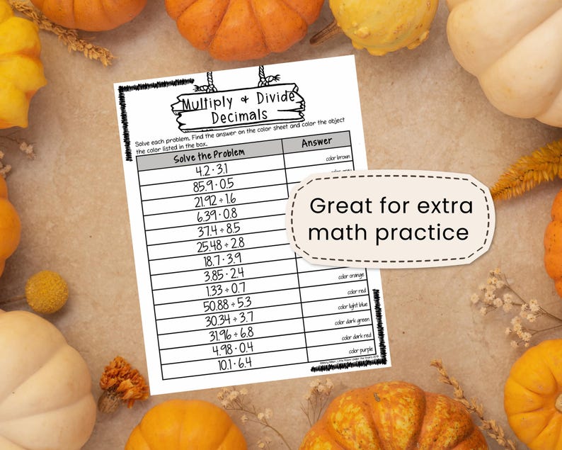 Fall Scarecrow Math Multiplying and Dividing Decimals - 5th and 6th ...