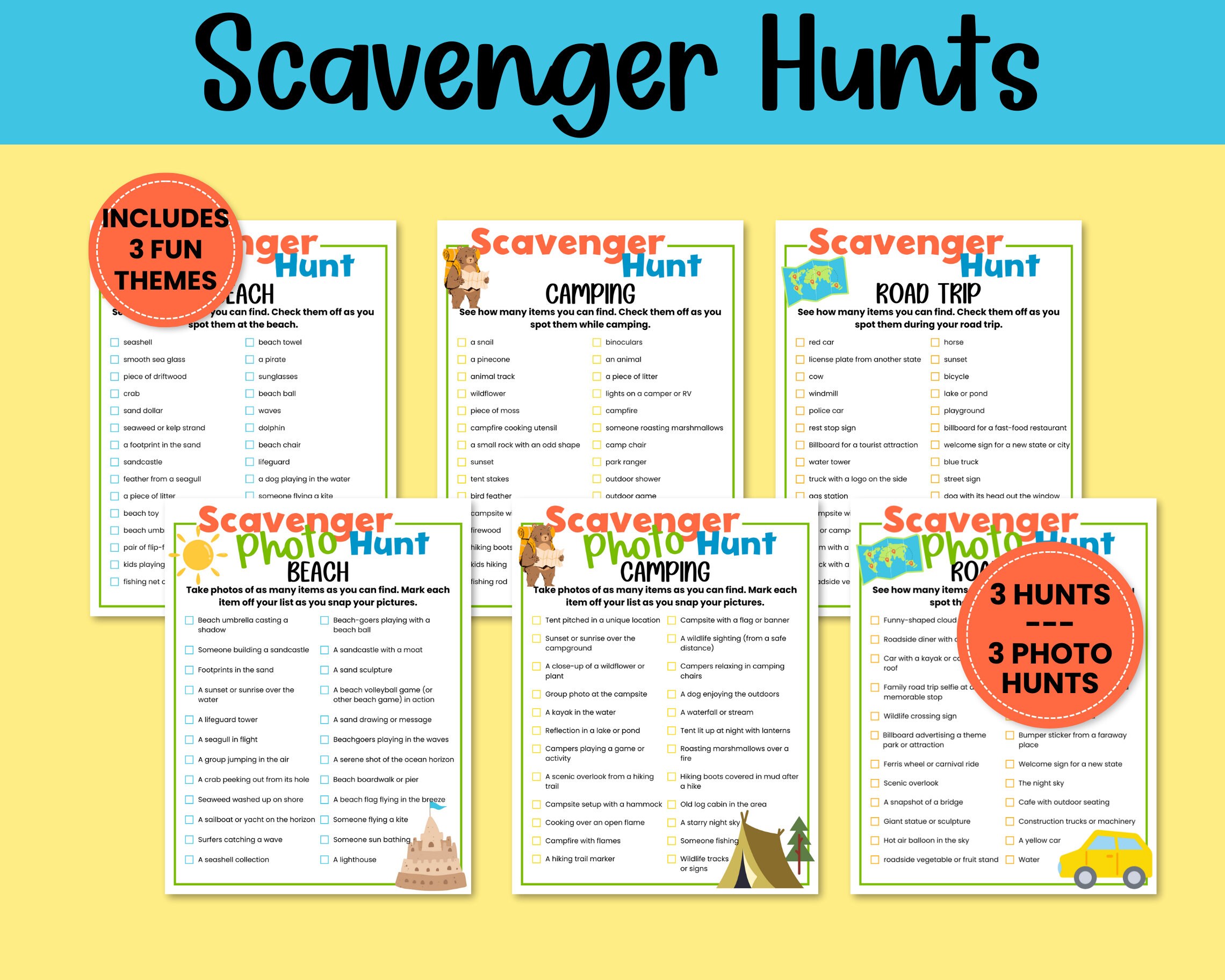Scavenger Hunt Printables - Beach, Camping, & Road Trip Themed ...