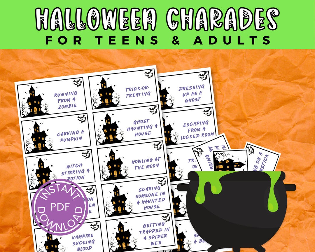 Halloween Charades Game for Teens & Adults - Printable Halloween Party ...