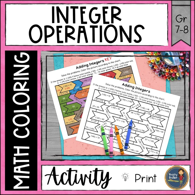 Integer Operations Math Color by Number Pages Worksheets Packet No Prep ...