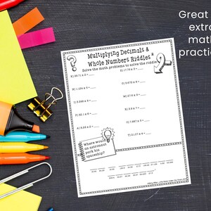 Multiplying Decimals and Whole Numbers Math Riddles Fun No Prep ...