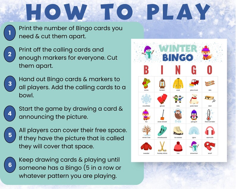 Winter Bingo Game for Kids - Fun Family Game Night Activity With 50 ...