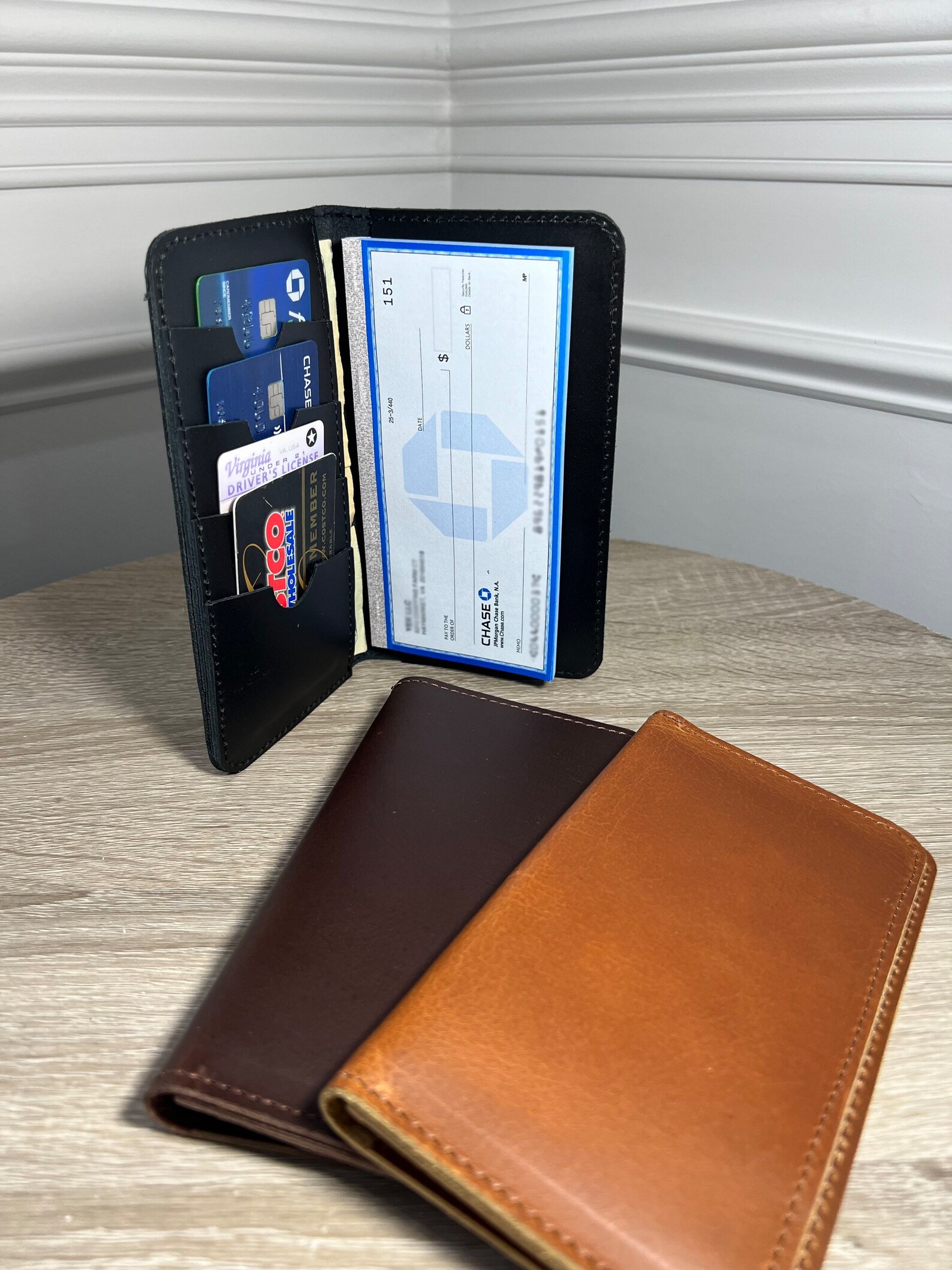 Genuine Leather Checkbook Cover in Black or Brown Slim Tall - Etsy