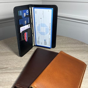 Genuine Leather Checkbook Cover in Black or Brown Slim Tall Narrow ...